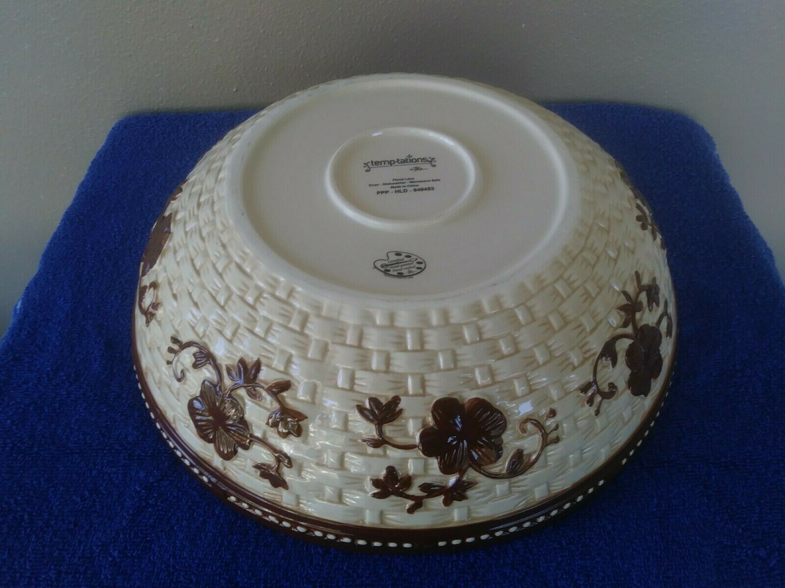 Temptations by Tara Chocolate Floral Lace Basket Weave Large Bowl 6 ...