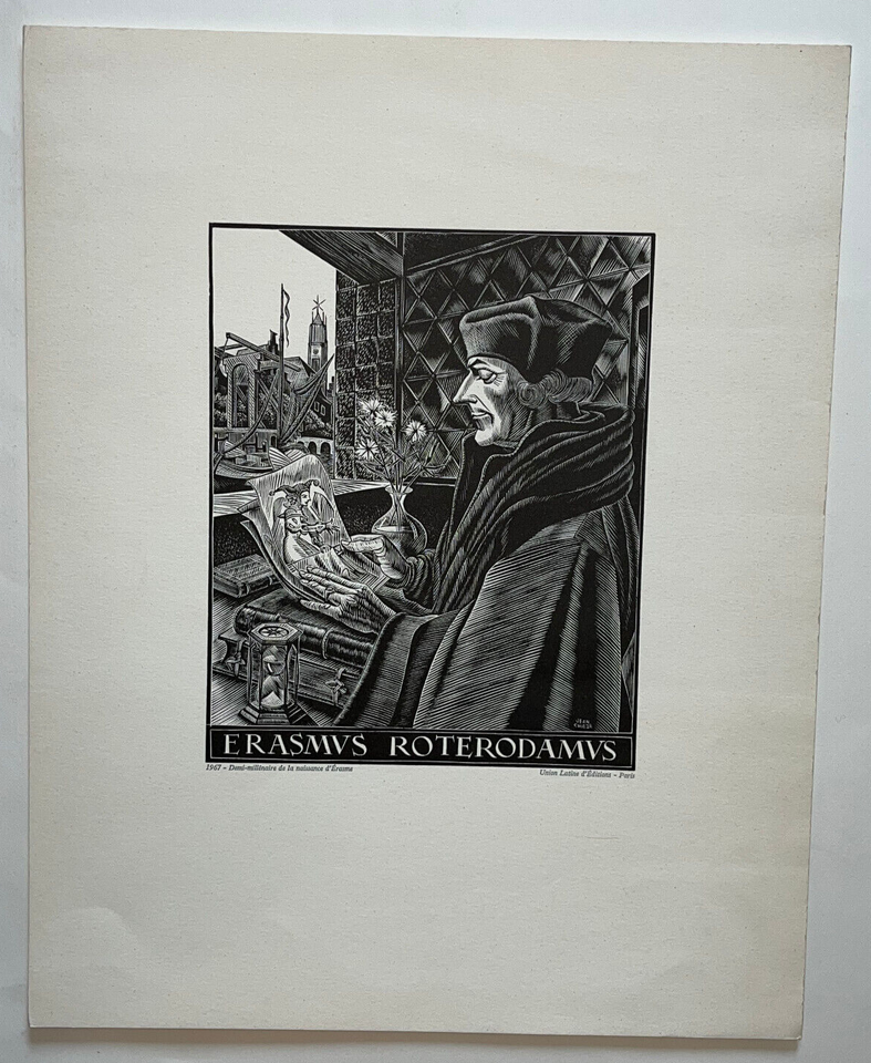 Erasme ERASMUS ROTERODAMUS Portrait GRAVURE BOIS Jean Chieze UNION ...