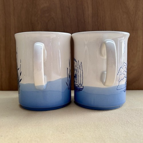 English Ironstone Tableware Mugs Blue and White Set of 2 Herons Boats ...