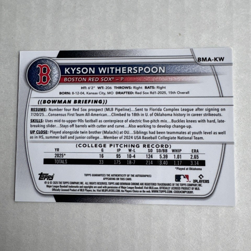 Kyson Witherspoon 2025 Bowman Chrome Draft Mega Mojo Green Refractor ...