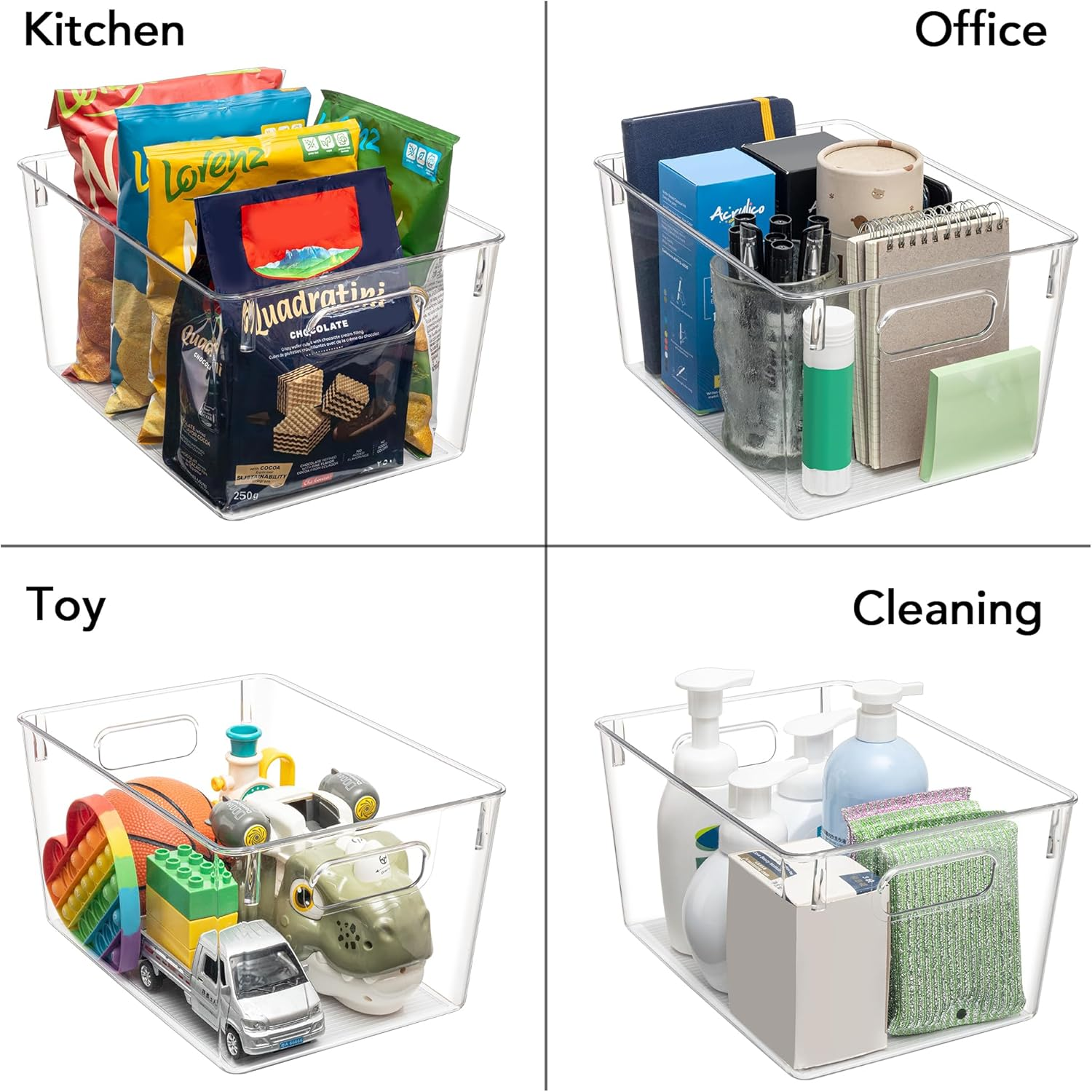 Clear Plastic Storage Bins, 4 Large and 6 Small Stackable Storage ...