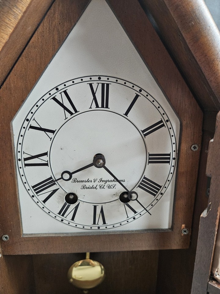 Antique Brewster & Ingraham 4 column Sharp Gothic Steeple Clock W/ Key ...