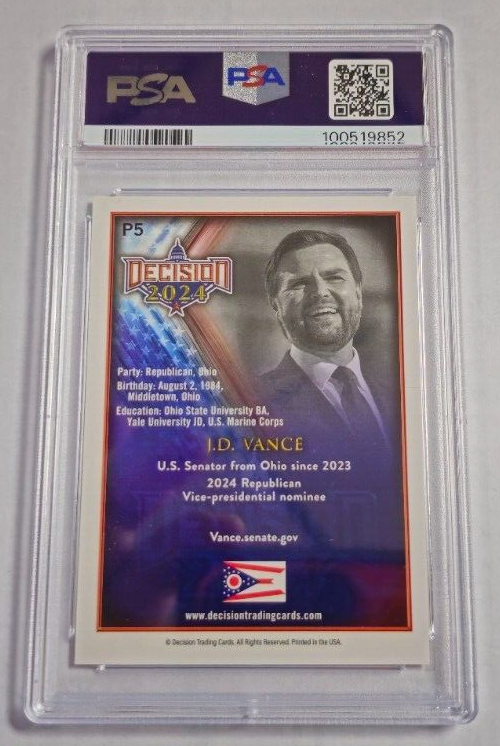 2024 Decision Preview #P5 J.D. Vance Card Graded PSA 10 Gem Mint Pop 4 ...