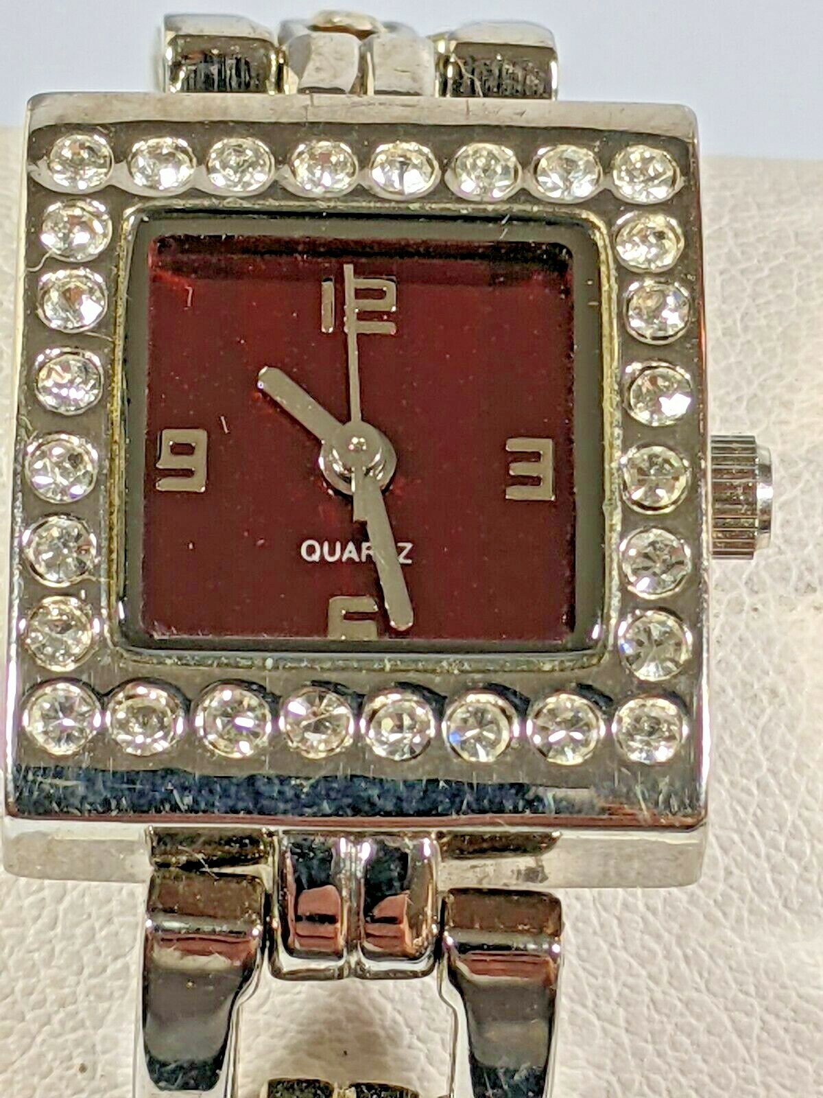 Silver Tone Red Square Crystal Chain Link Bracelet Watch 7 inches | eBay