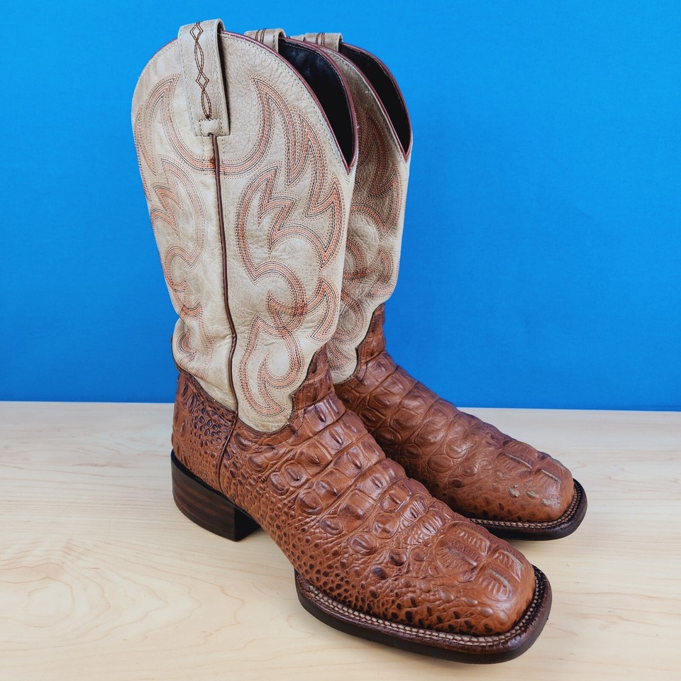 Cavenders Intrepid Cognac Hornback Alligator Print Square Toe Cowboy ...