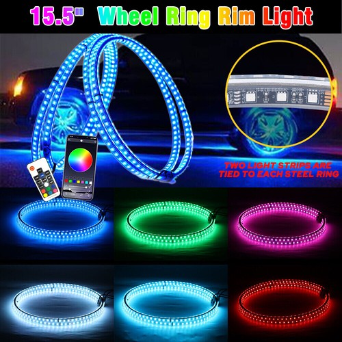 LED Wheel Ring Rim Lights RGB Color Chasing Turn Signal IP68 Bluetooth ...