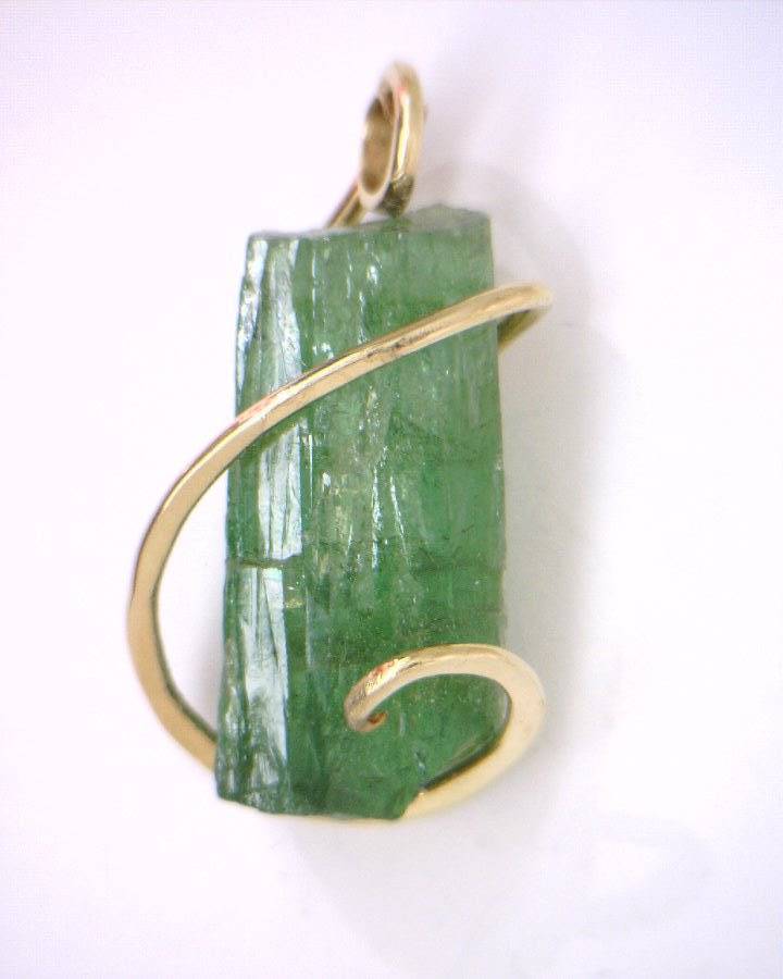 38.46ct Verdite Green Tourmaline Crystal in 14kt Gold Wire Wrap Art ...