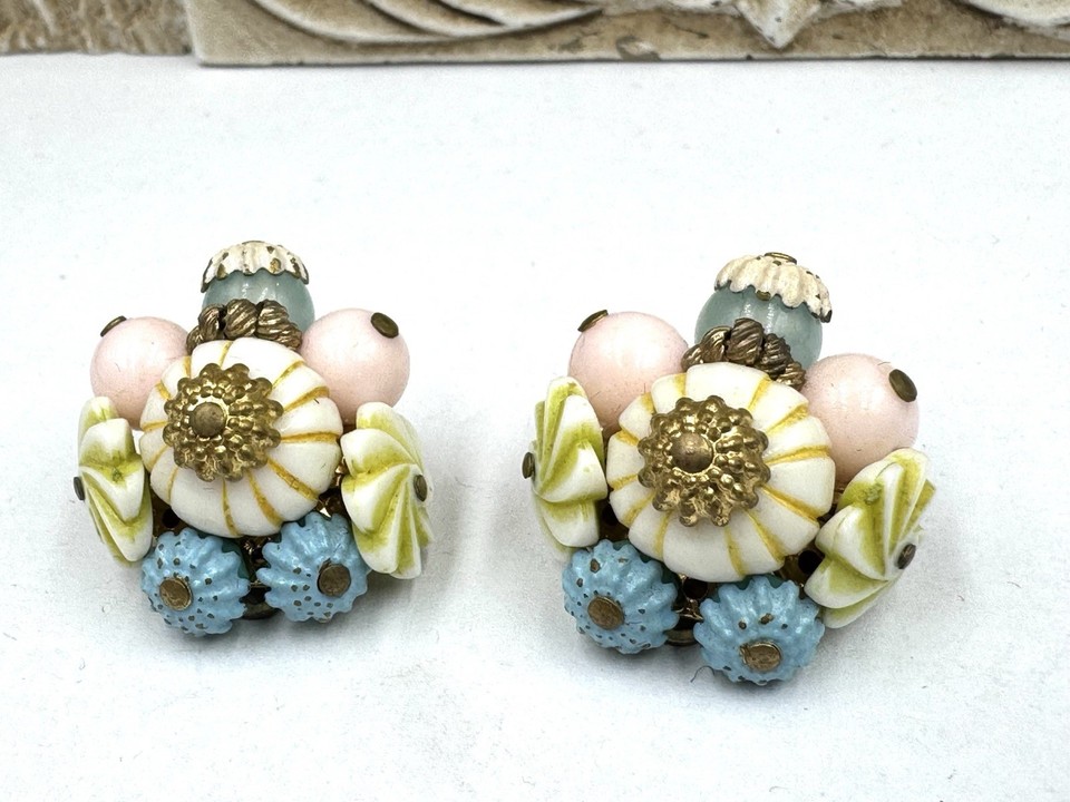 UNIQUE VINTAGE BRASS ALICE CAVINESS SIGNED CANDY RHINESTONE EARRINGS ...