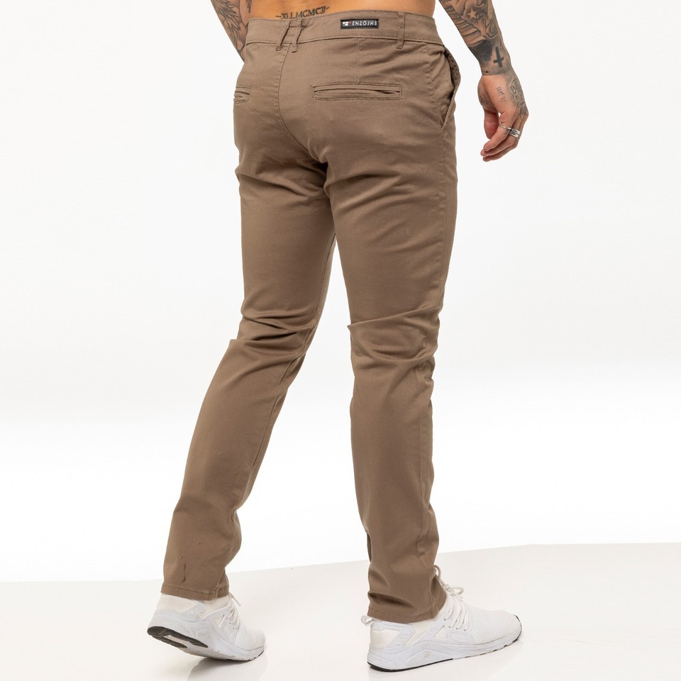Enzo Mens Chino Trousers Slim Fit Skinny Stretch Cotton Pants Jeans All ...