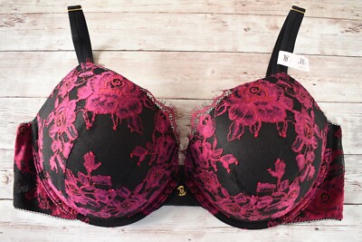 Victoria's Secret 38D *VERY SEXY* ROSE LACE PUSH-UP BRA *Black & Pink ...