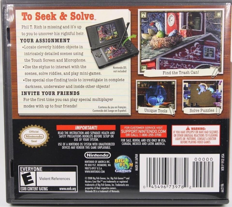 NINTENDO DS - MYSTERY CASE FILES: MILLIONHEIR, 2008 TESTED COMPLETE ...