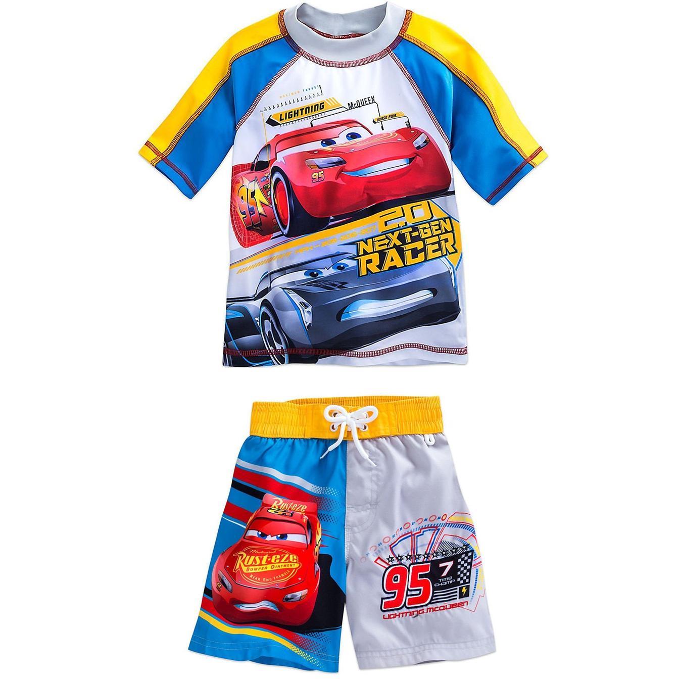 Disney Store Cars Lightning McQueen Rash Guard And Swim Trunks Set Boy ...