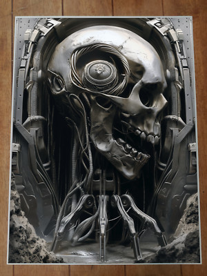 Skull Humanoid Creature HR Giger Inspired Art 18x24in | eBay
