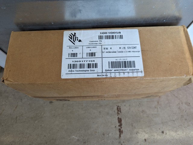 Zebra Technologies 10010058 Z-perform 1000d 2.4 Mil Receipt Paper ...