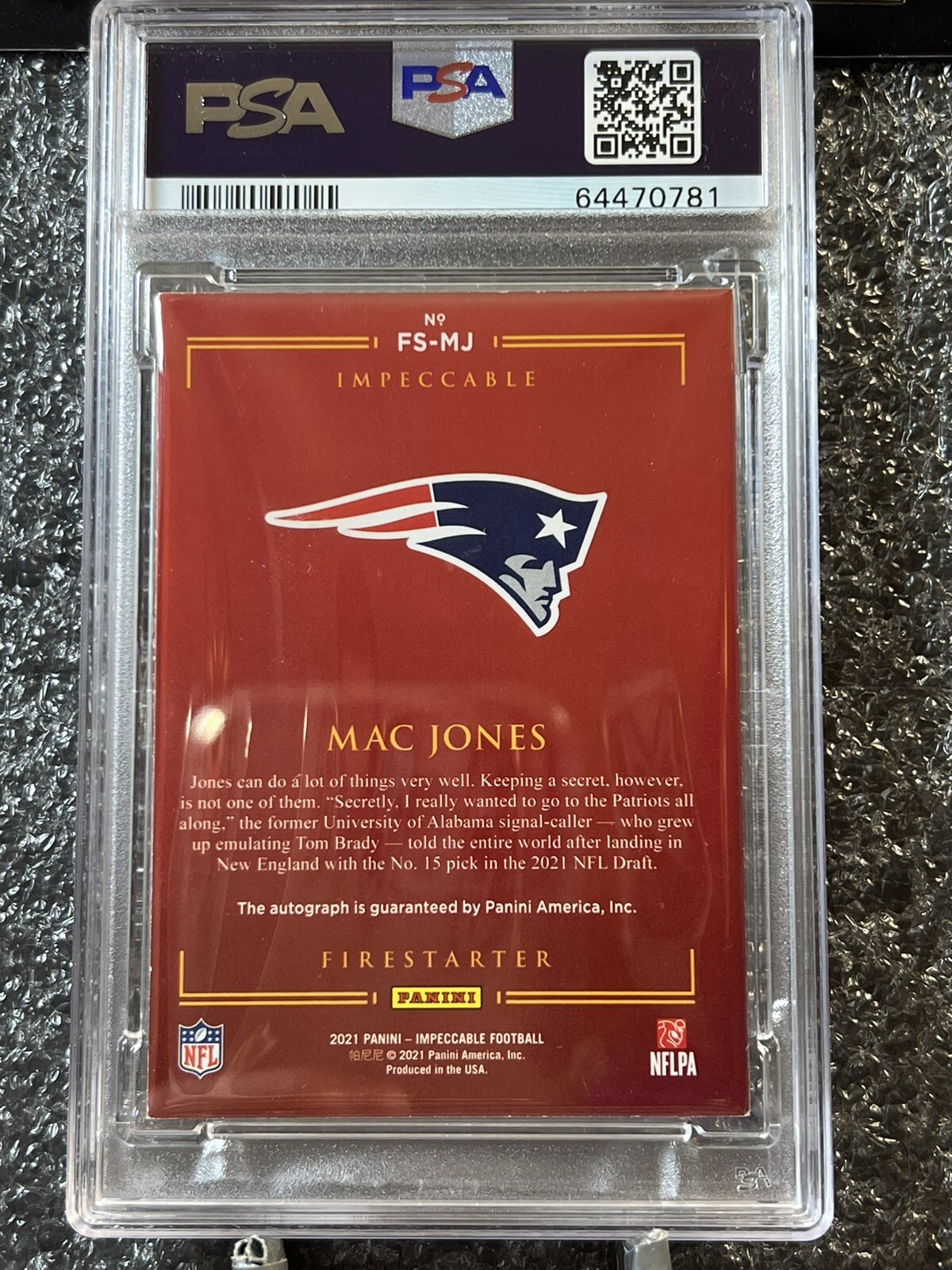 2021 Impeccable Firestarter Mac Jones Auto PSA 7 /50 Rookie On Card ...