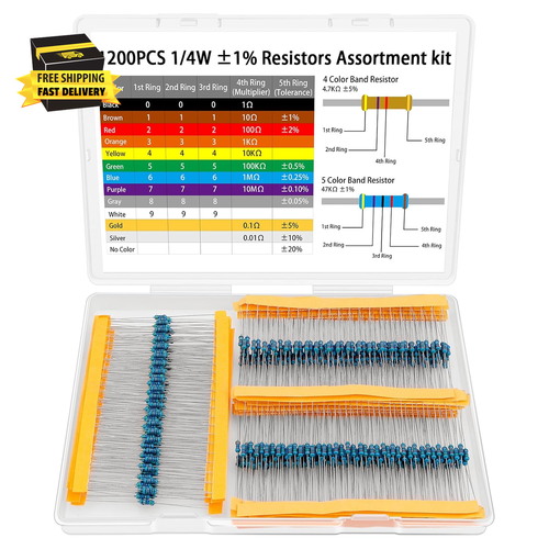 1200 PCS Resistor Kit, 30 Value 1/4W Metal Film Resistors Assortment ...