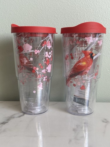 2 NEW Tervis Insulated Cups ~ Cardinal & Branch + Lids ~ Made In USA w ...