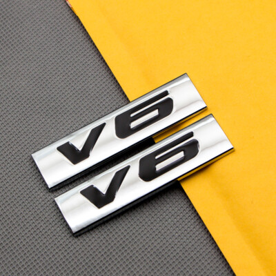 2x Metal Black Chrome V6 Rear Trunk Badge Fender 4wd Sport Engine ...