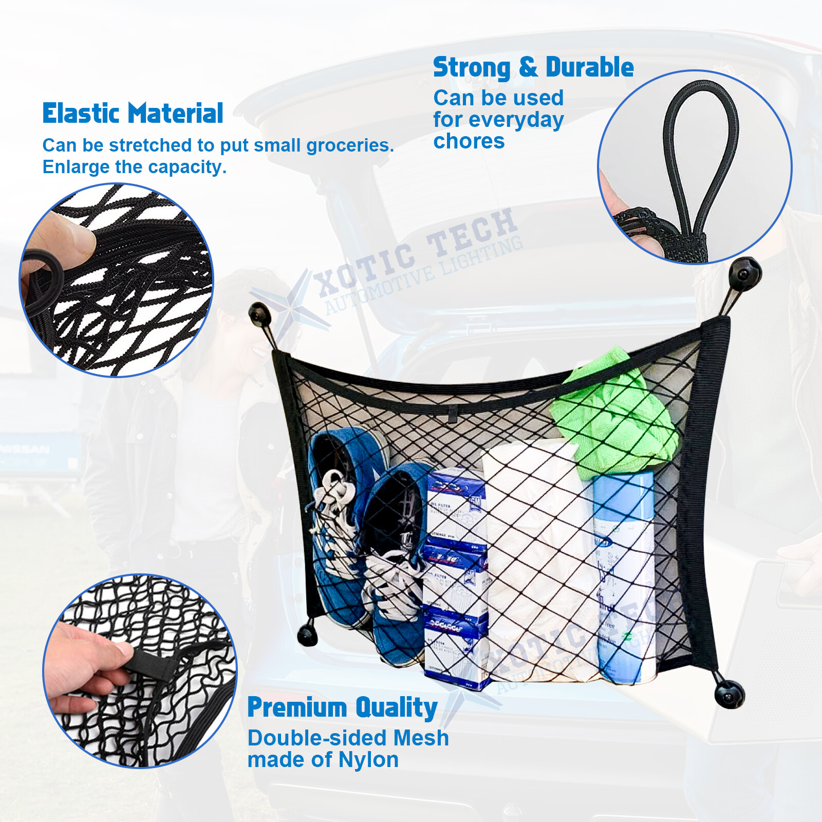 2pcs Small Cargo Net Elastic Pocket Storage Mesh Net for Car Trunk Net ...