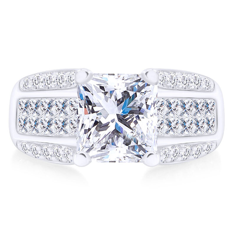Princess & Round Simulated Diamond Bridge Wedding Ring Solid Sterling ...