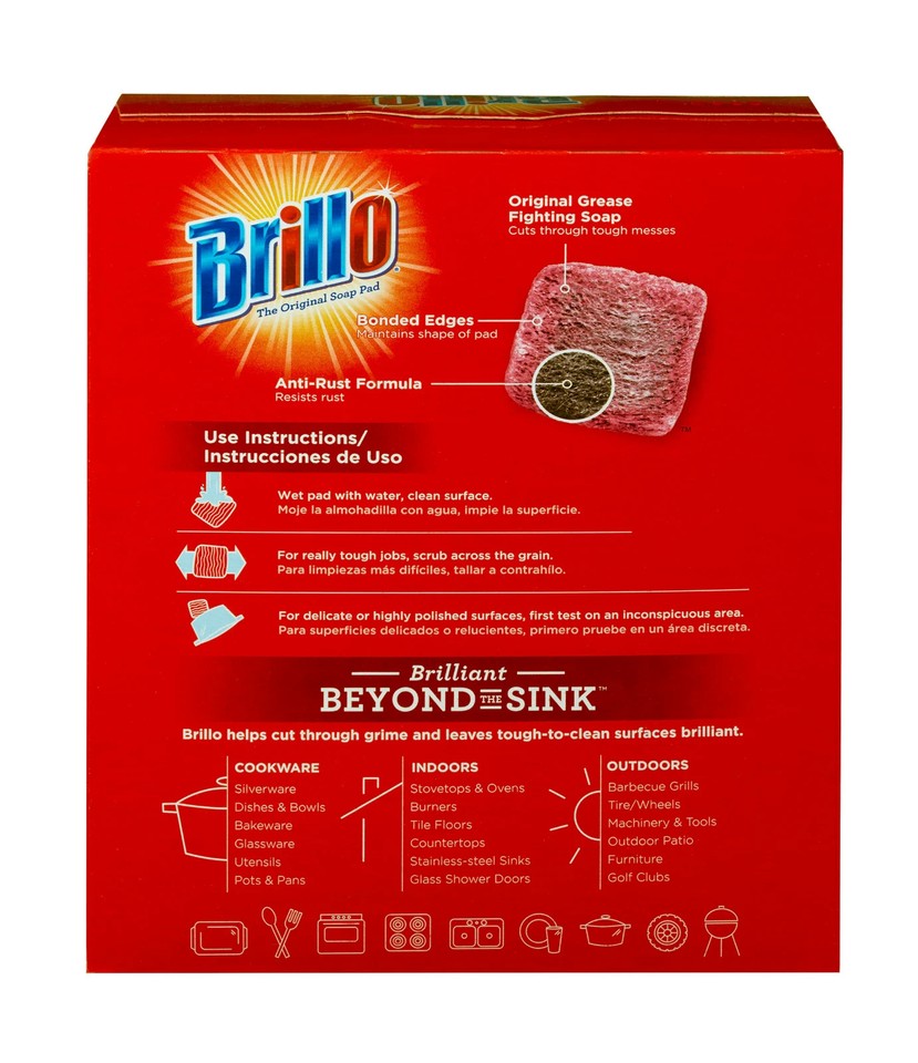 18 PADS - Brillo Steel Wool Scouring Soap Pad Pots Pans Grills Dishes ...