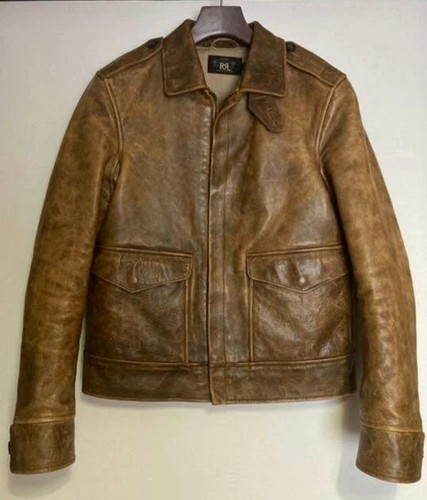 RRL DOUBLE RL Leather Biker Jacket Cowhide Bomber Size M Polo Ralph ...