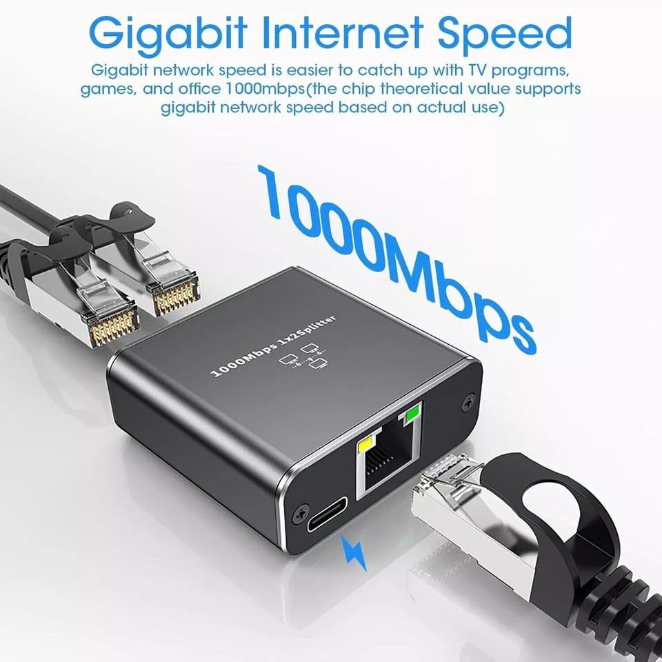 RJ45 Ethernet Splitter 1 to 2 1000Mbps Internet Switch Gigabit Lan ...