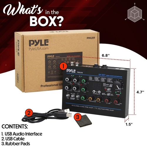 Pyle Professional USB Audio Interface with MIC/LINE, Guitar AUX Stereo ...