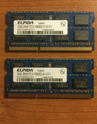 LOT OF TWO ELPIDA 2GB 2Rx8 PC3-10600S-9-10-F1 (4GB Total) Apple imac ...