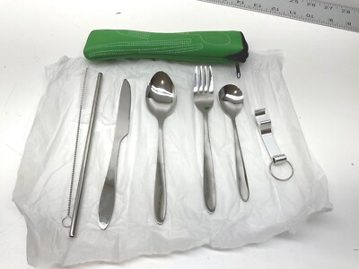 7 Piece Stainless Steel Portable Travel Camping Cutlery Silverware Set ...