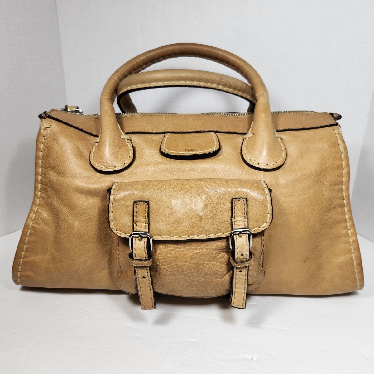 Chloe Edith Large Leather Satchel Bag Camel Tan Handbag Top Chloe Edith Large Leather Satchel Bag Camel Tan Handbag Top