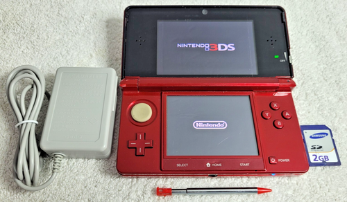 Nintendo 3DS Red Console w/ Charger, SD Card, & Stylus, Cleaned, Tested ...