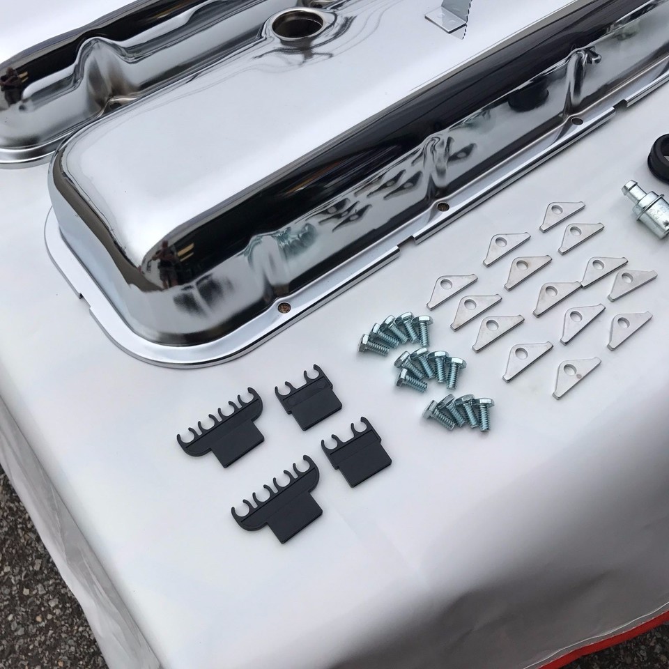 Chevrolet Chrome CHEATER Valve Covers SLANT BBC 396 427 454 KIT 40 PC ...