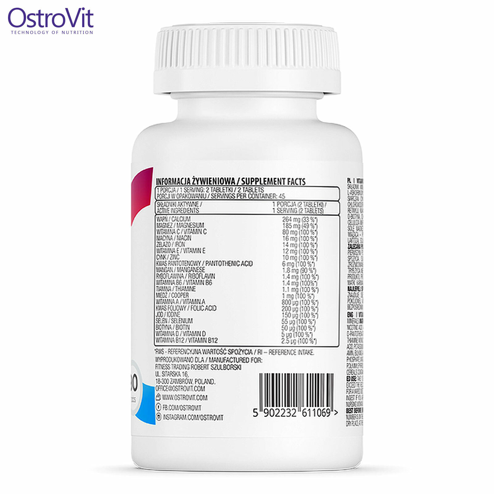OstroVit 100% Vit&Min 90 Tablets - Multivitamin & Multimineral Food ...