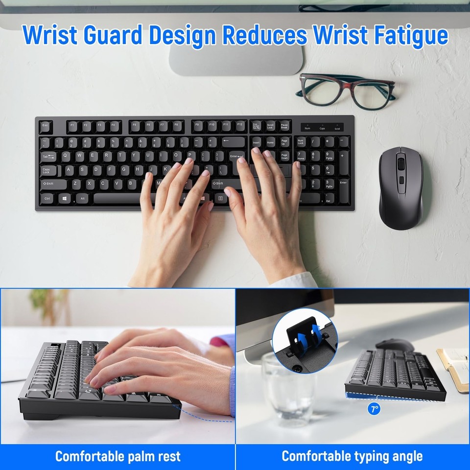 Wireless Keyboard and Mouse Combo-Full Size QWERTY Layout 2.4G Stereo ...