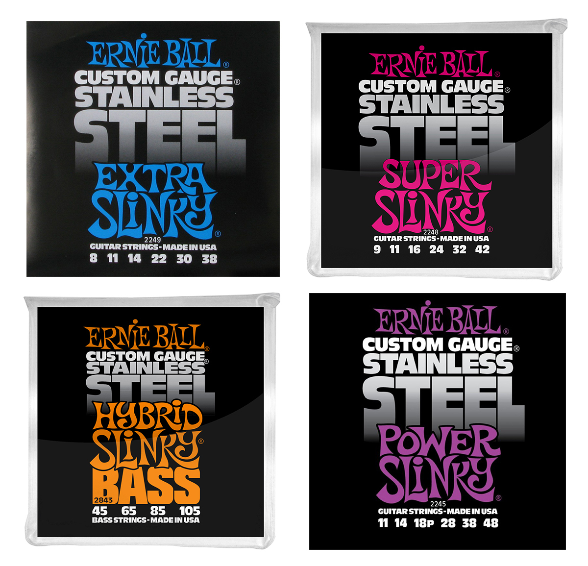 Ernie Ball Electric Guitar Strings Custom Gauge Stainless Steel Slinky ...