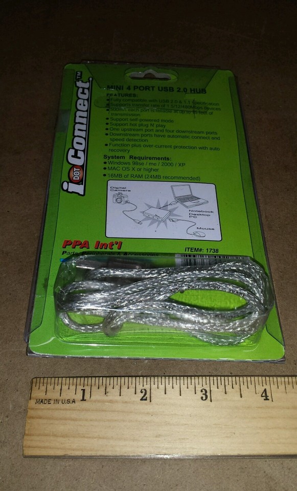 i Dot Connect Mini 4 Port USB 2.0 Hub High Speed 480Mbps Adapter PC&Mac ...