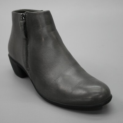 Ecco Ladies 37 (6-6.5) Double/dual-side-zip Ankle Bootie Gray Leather ...
