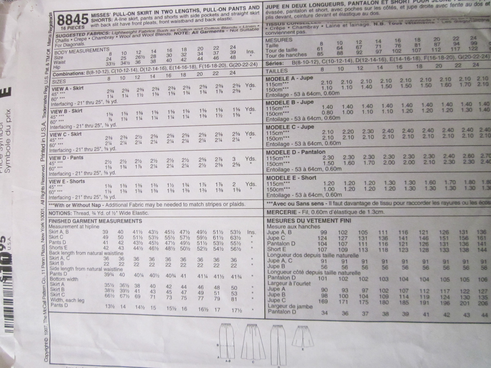 Simplicity 8845 MISSES' PLUS-SIZE SKIRT PATTERN LONG SHORT FLARED 12-14 ...