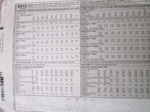 Simplicity 8845 MISSES' PLUS-SIZE SKIRT PATTERN LONG SHORT FLARED 12-14 ...