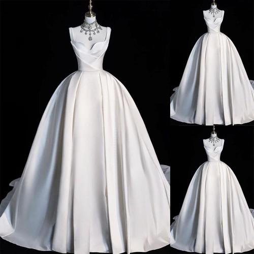 Elegant Satin Wedding Dresses Spaghetti Straps Sweep Train Ruching ...