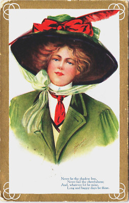 Postcard Lovely Lady Hat Red Ribbon Poem Posted 1910 | eBay