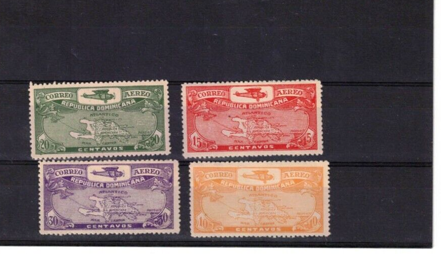 DOMINICAN REPUBLIC - 1928 AIR MAIL ROUTES 4 STAMPS 1 EACH VALUE MOUNTED ...