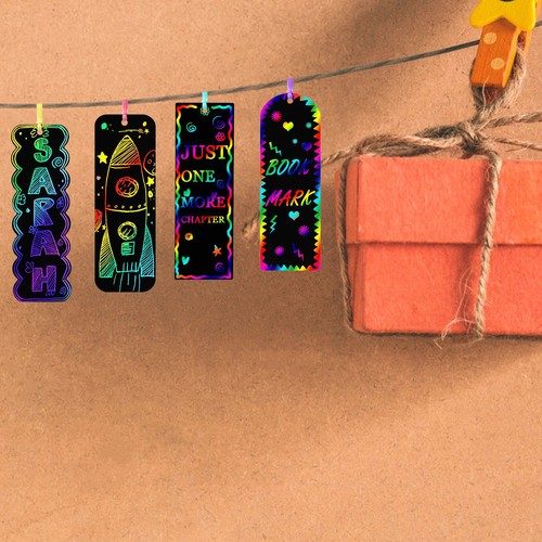 48pcs Scratch Bookmark Space Saving Drawing Scratch Bookmarks Craft Kit ...