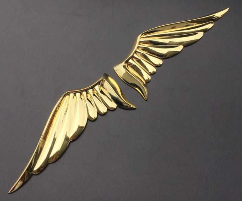 Pair Golden Metal Angel Wings Auto Car Motorcycle Emblems Badge Decal ...