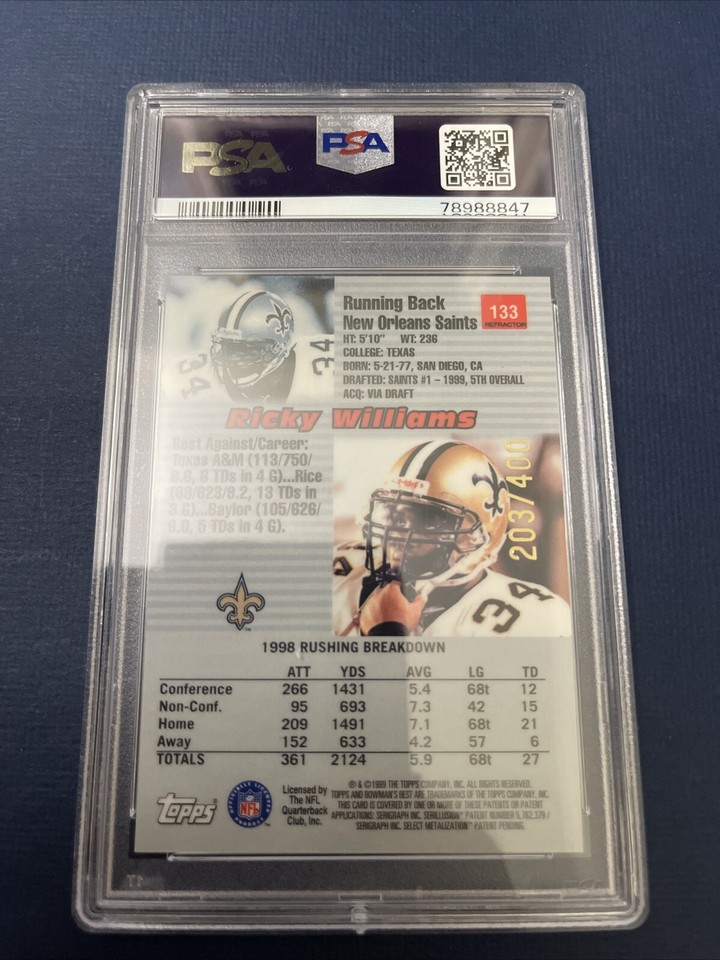 1999 RICKY WILLIAMS Bowman’s Best REFRACTOR Rookie Rc #133 #/400 PSA 9 ...