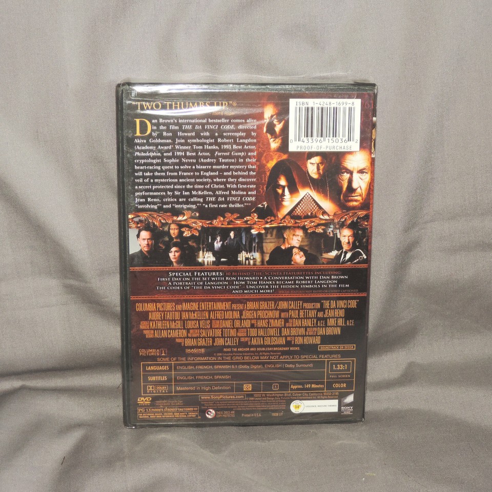 The Da Vinci Code DVD 2-Disc Full Screen Special Edition Tom Hanks NEW ...