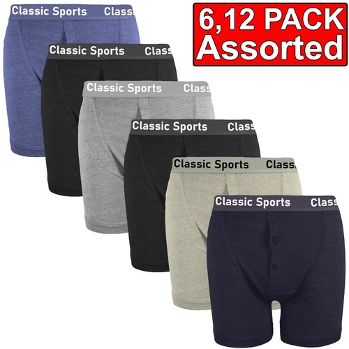 6, 12 Pack Mens Boxer Shorts Plain Button Fly Underwear Underpants ...