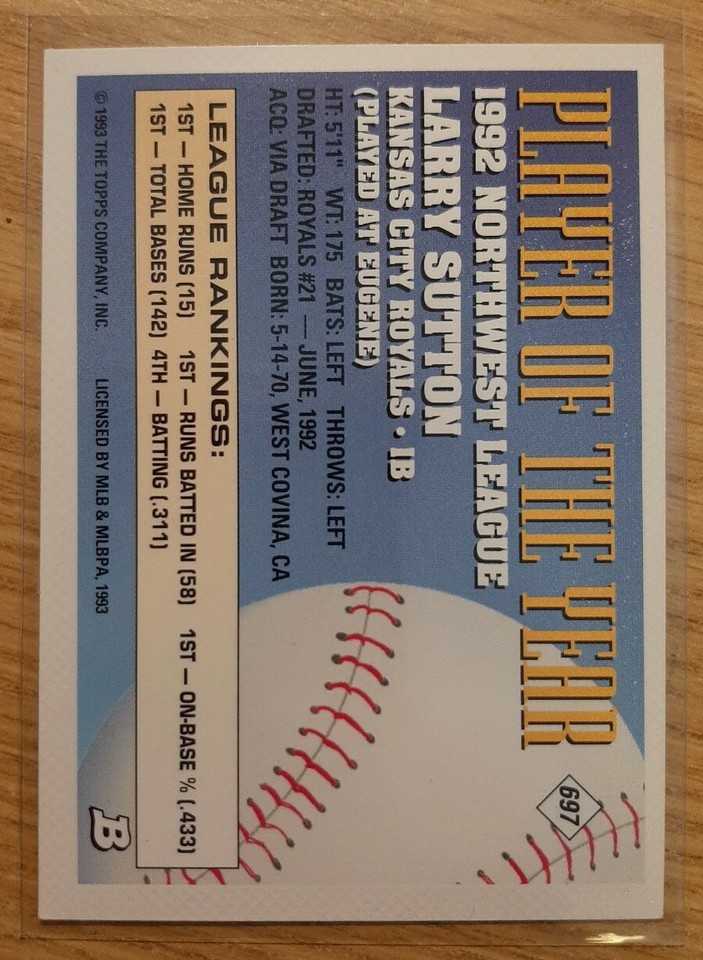 1993 BOWMAN LARRY SUTTON FOIL ROOKIE #697 KANSAS CITY ROYALS | eBay
