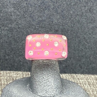 Pink Acrylic Cocktail Ring Barbie Size 4 Gold Rhinestone Enamel Bling ...